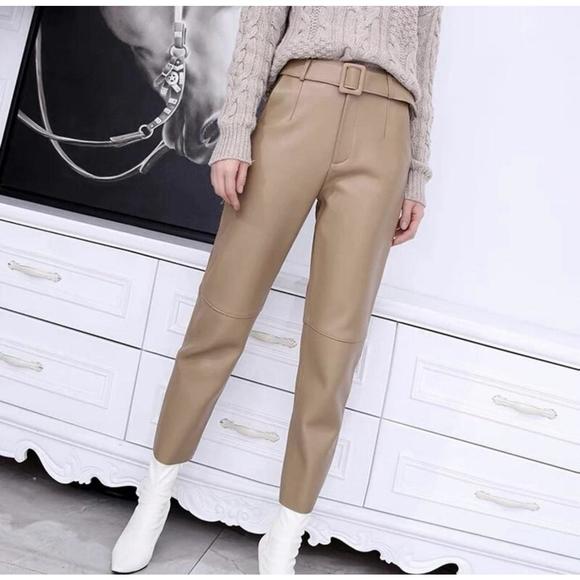 Pants & Jumpsuits | Brand New Camel Cropped Leather Pants Size M | Poshmark